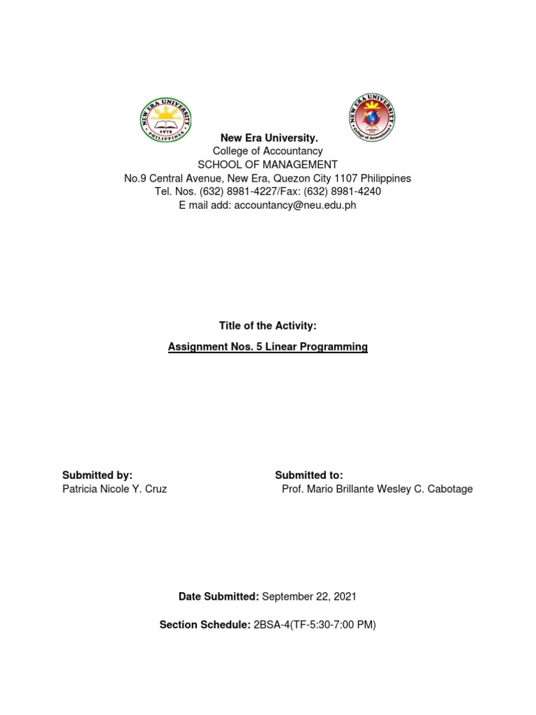 Assignment No 5 Linear Programming Pdf Linear Programming Mathematical Optimization