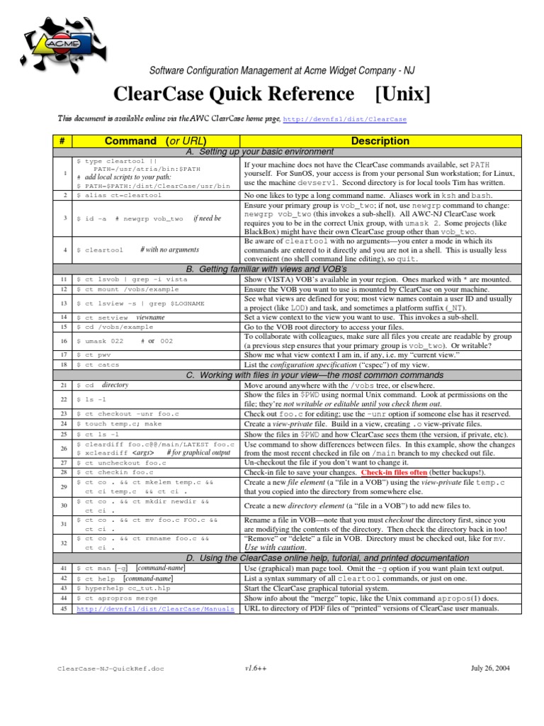 Clearcase Quickref Command Line Interface Computer File