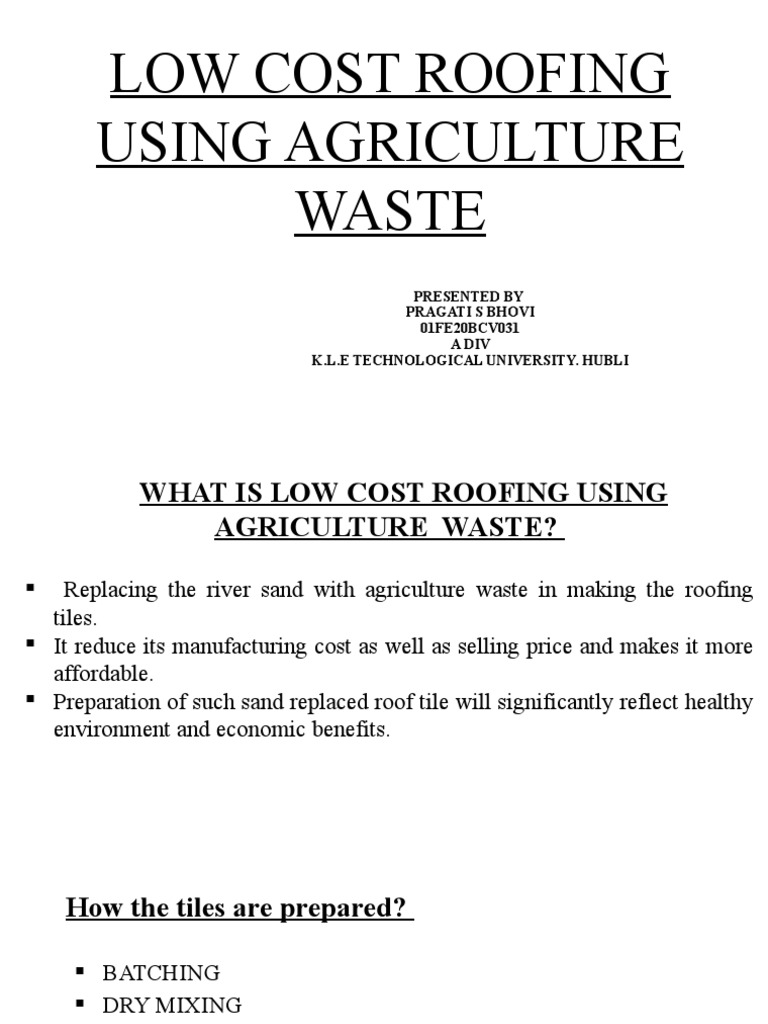 Low Cost Roofing Using Agriculture Waste | PDF
