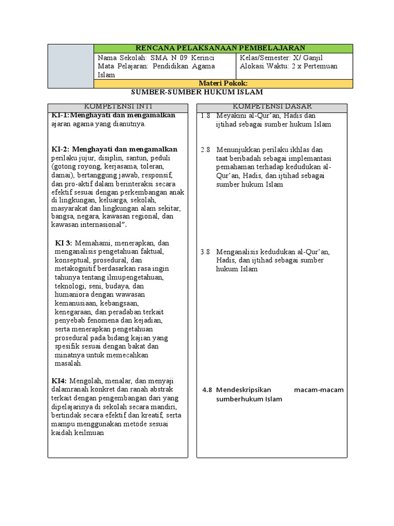 Contoh RPP Sesuai Standar Ukin | PDF