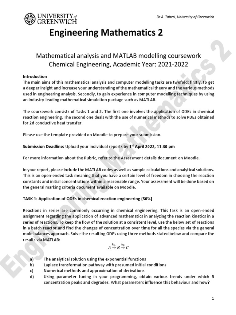 Engineering Math Odes Pdes In Matlab Pdf Equations Mathematics