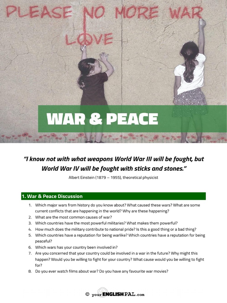 Your English Pal ESL Lesson Plan War Peace Student v1 | PDF | Law Of ...
