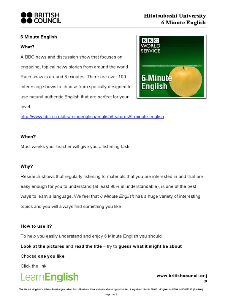 An Effective Method for Learning English: Using 6 Minute English ...