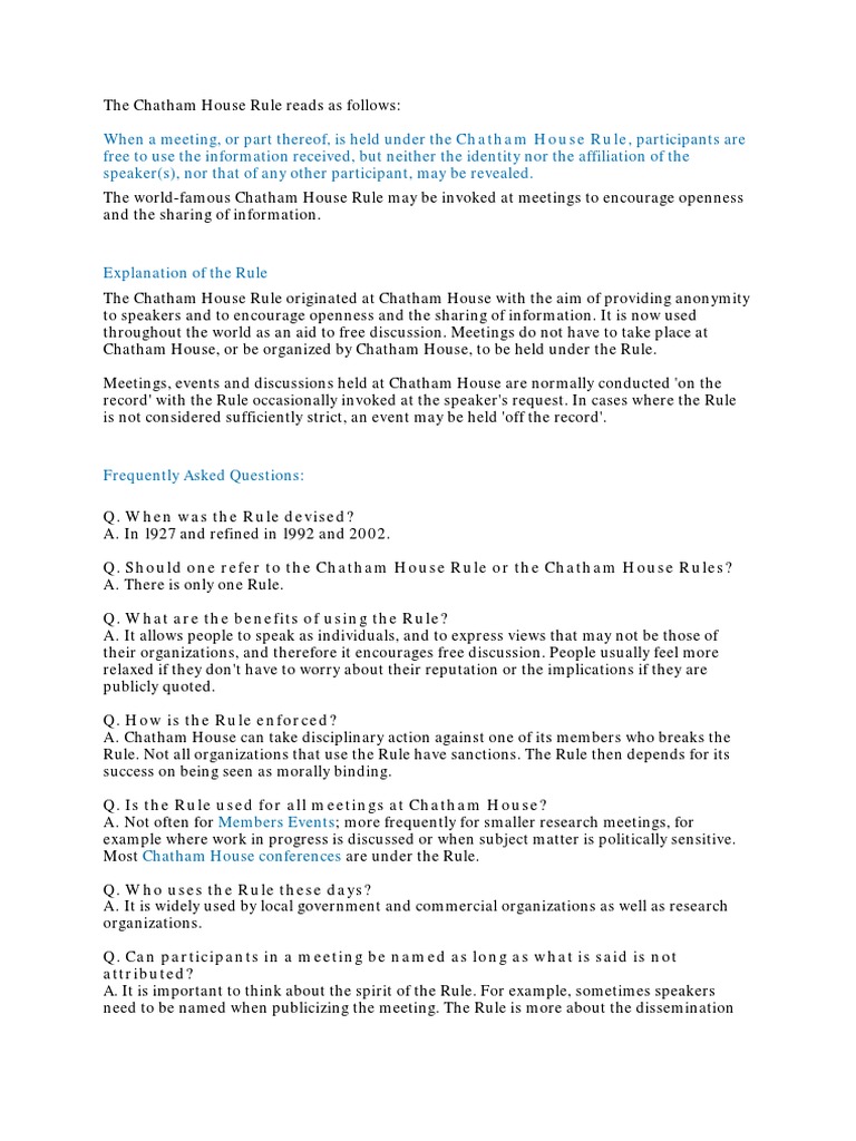 Chatham House Rule | PDF | Online And Offline | Communication