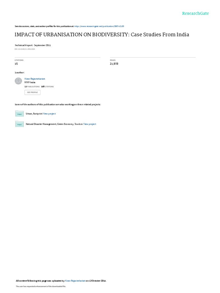 Impact of Urbanisation On Biodiversity: Case Studies From India | PDF ...