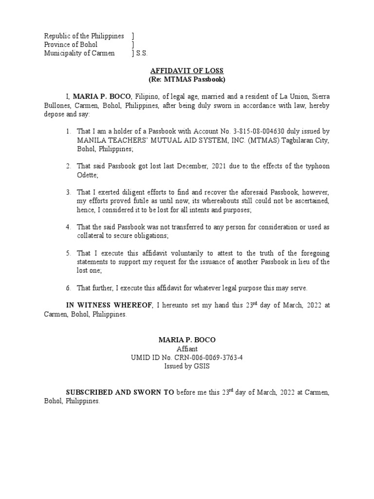 Loss - Passbook (Mtmas) - Boco | PDF