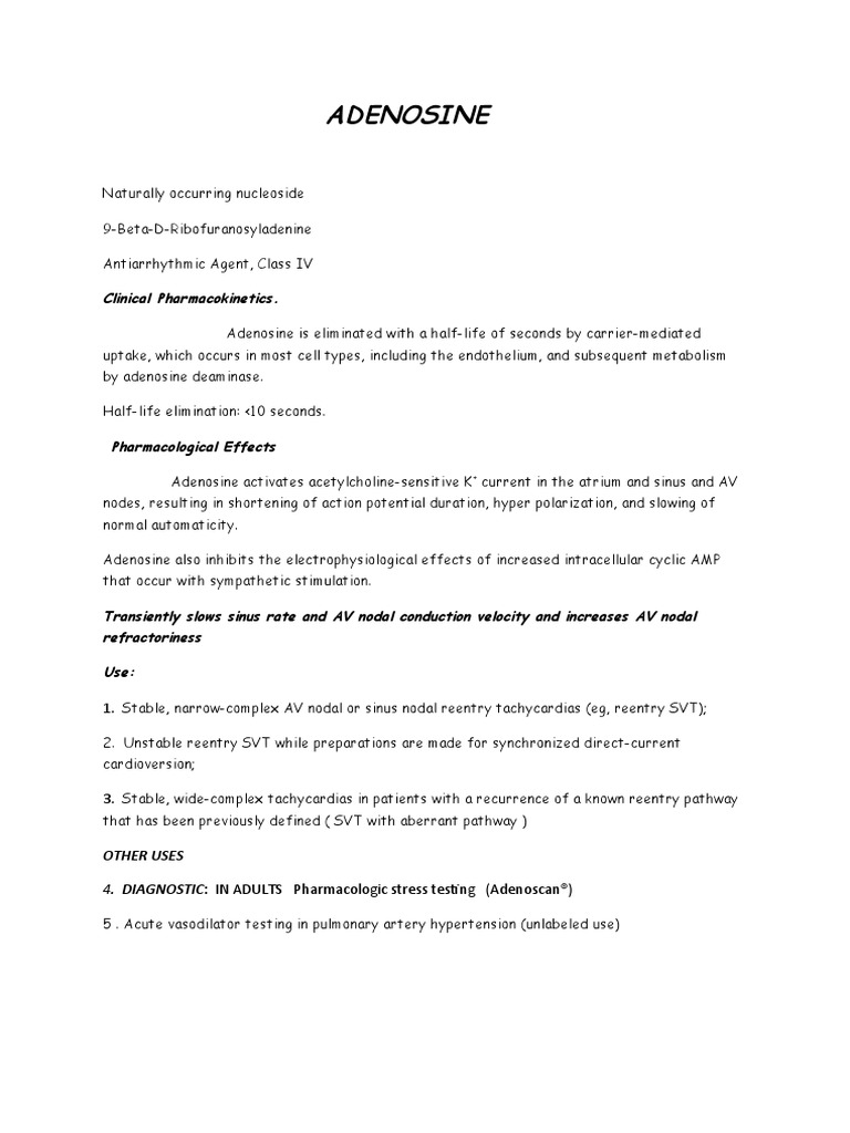 Adenosine: Clinical Pharmacokinetics | PDF | Cardiology ...