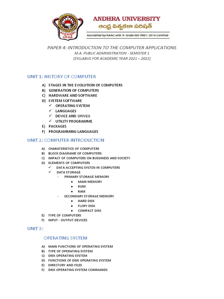 ANDHRA UNIVERSITY PUBLIC ADMIN Paper 4 | PDF | Operating System ...
