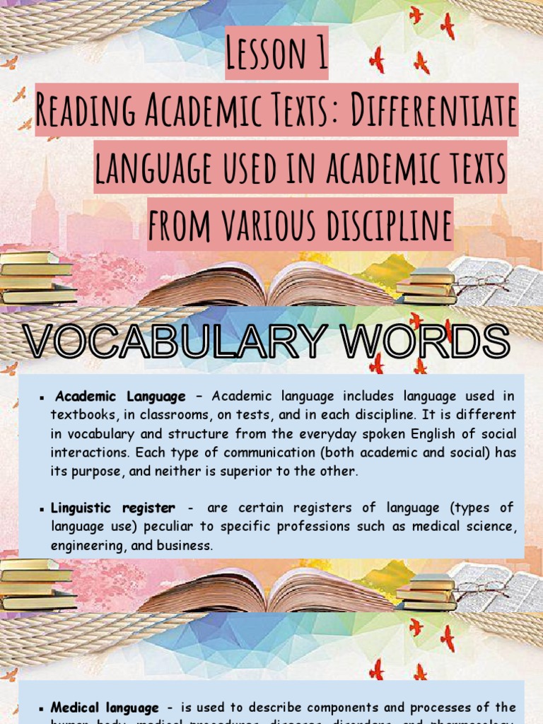 Lesson 1 - Differentiate Language Used in Academic Texts From Various ...