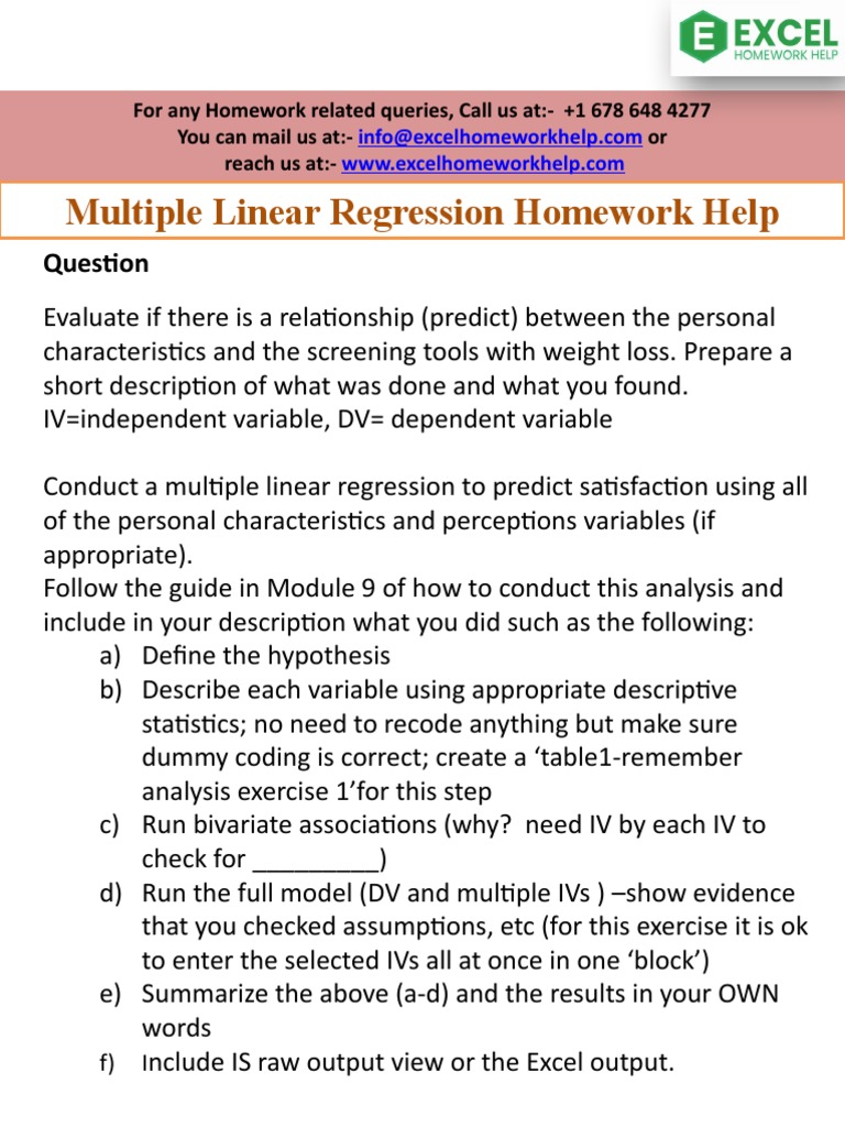 Multiple Linear Regression Homework Help | PDF