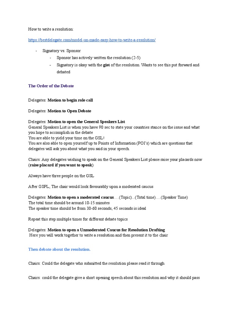 A Step by Step Guide To A MUN Debate | PDF