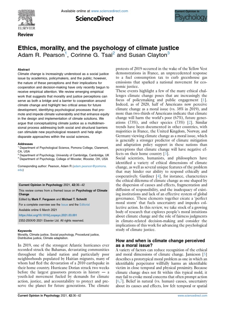 Ethics, Morality, and The Psychology of Climate Justice: Sciencedirect ...