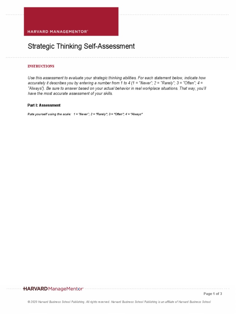 Strategic Thinking Self-Assessment: Instructions | PDF | Thought ...