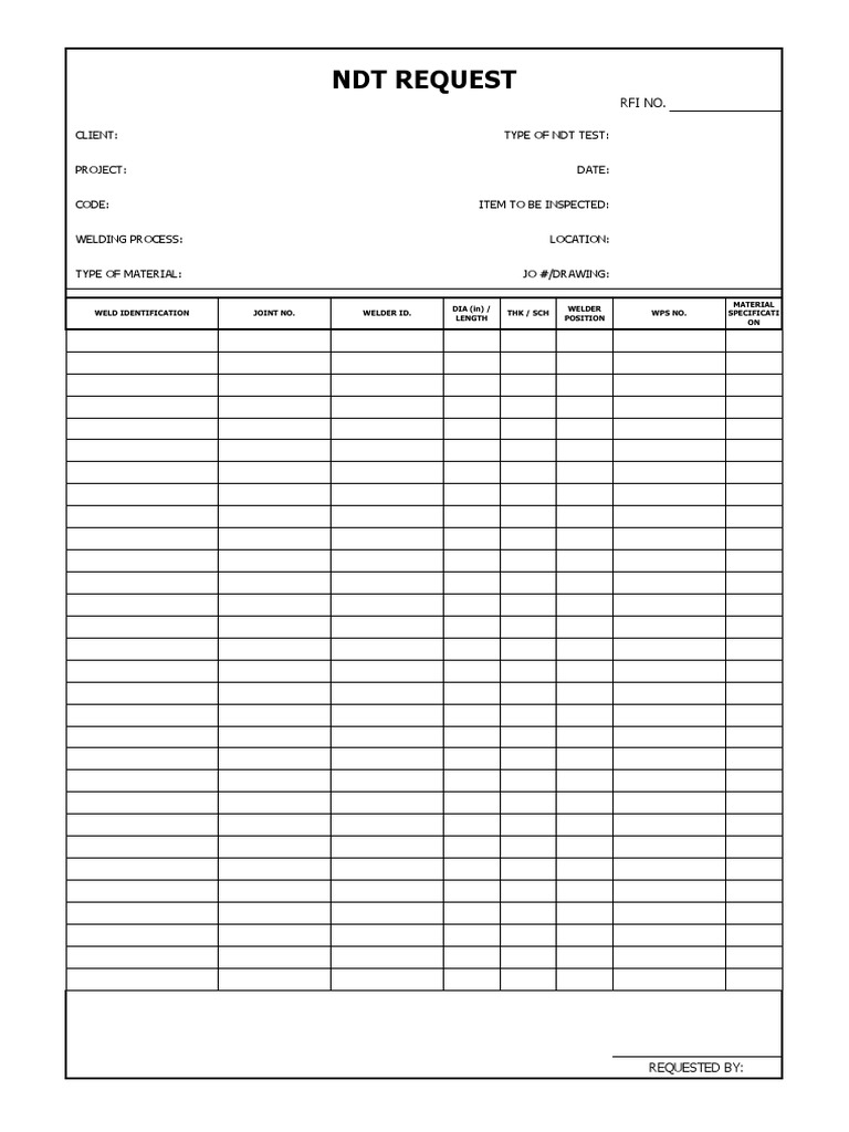 Request For NDT Test Form | PDF