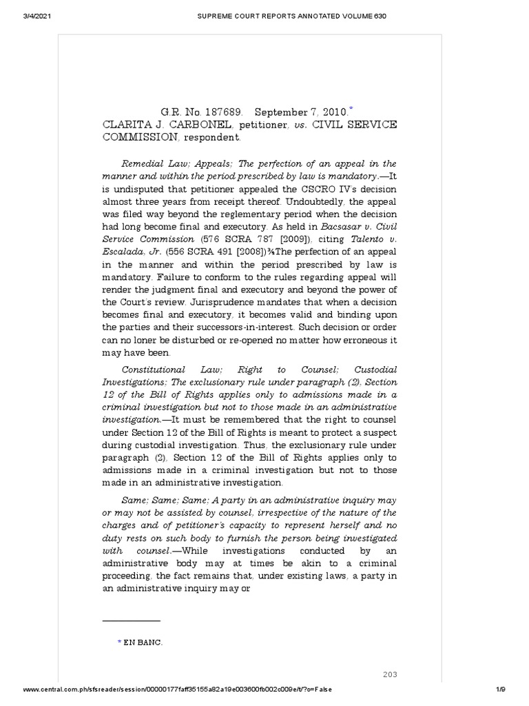 Carbonell v. CSC | PDF | Right To Counsel | Appeal