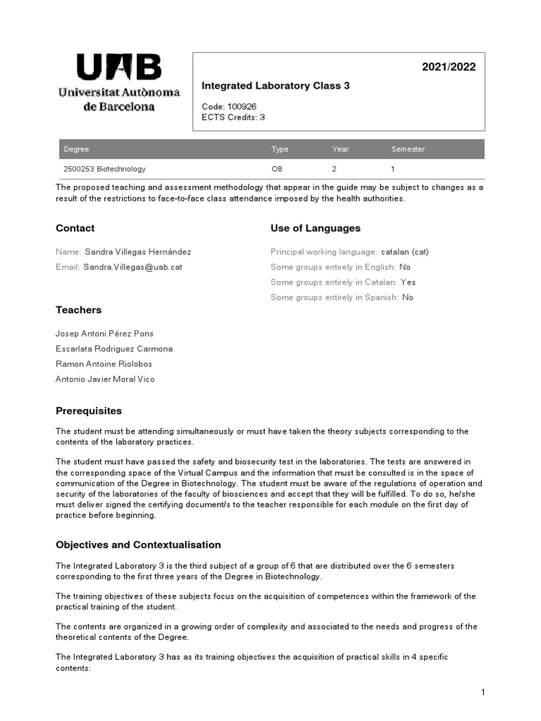 Integrated Laboratory Class 3 | PDF | Experiment | Dna