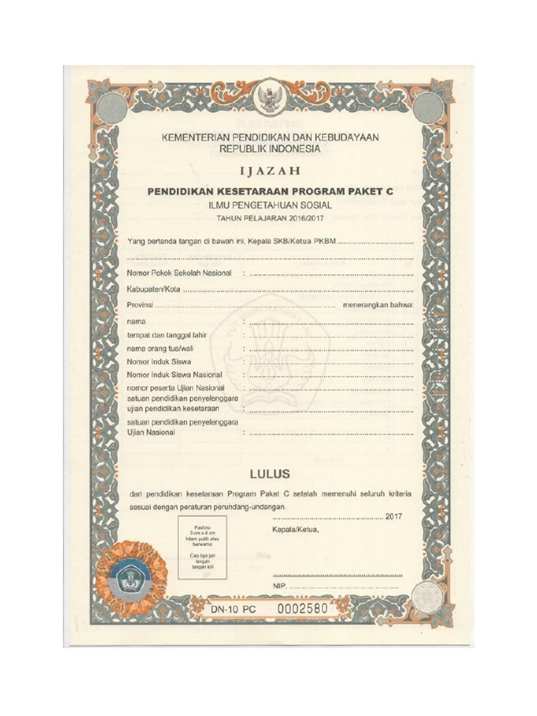 Ijazah Kosong Paket C | PDF