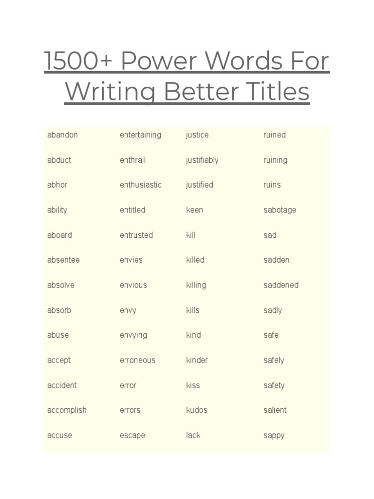 1500 Power Words For Writing Better Titles | Download Free PDF ...