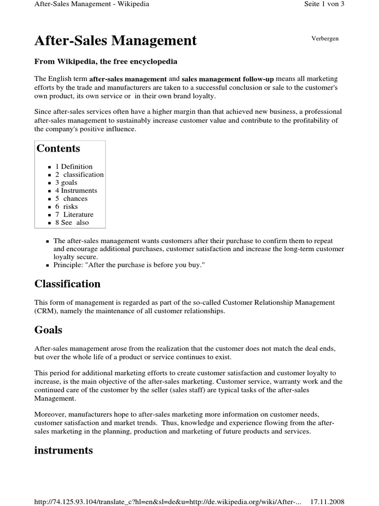 After-Sales Management: From Wikipedia, The Free Encyclopedia | PDF ...