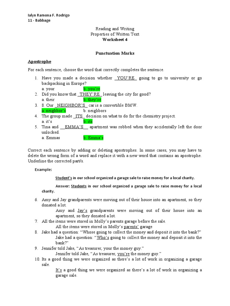 WS 4 Punctuation Marks | PDF