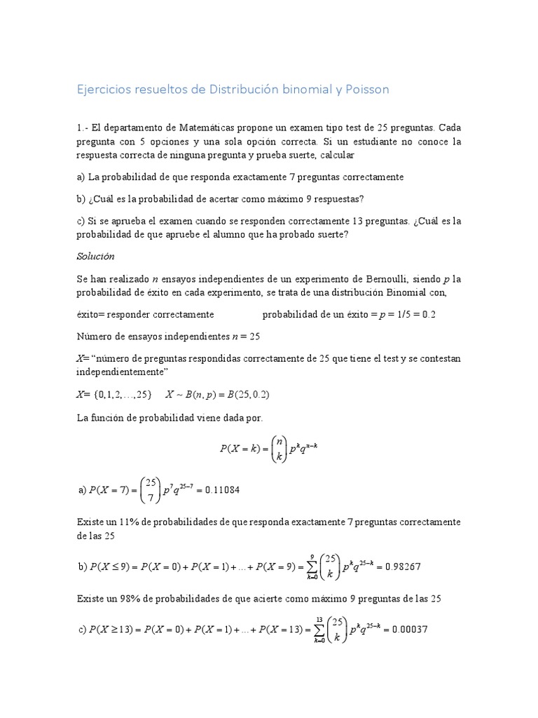 Ejercicios Resueltos Binomial | PDF | Probabilidad | Probabilidades y estadísticas