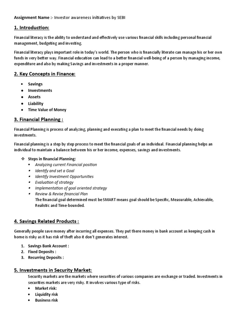 Investor Awareness Initiatives by SEBI | PDF | Investing | Financial ...