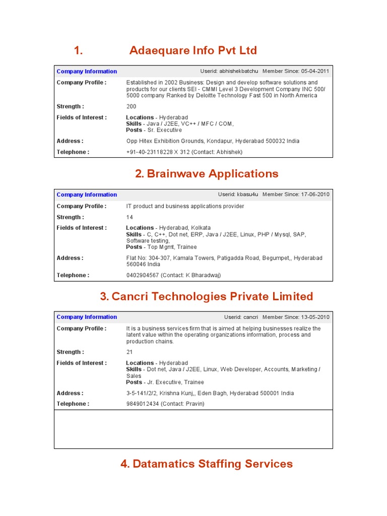 Adaequare Info PVT LTD: Company Information | PDF | Java Platform | Software Development