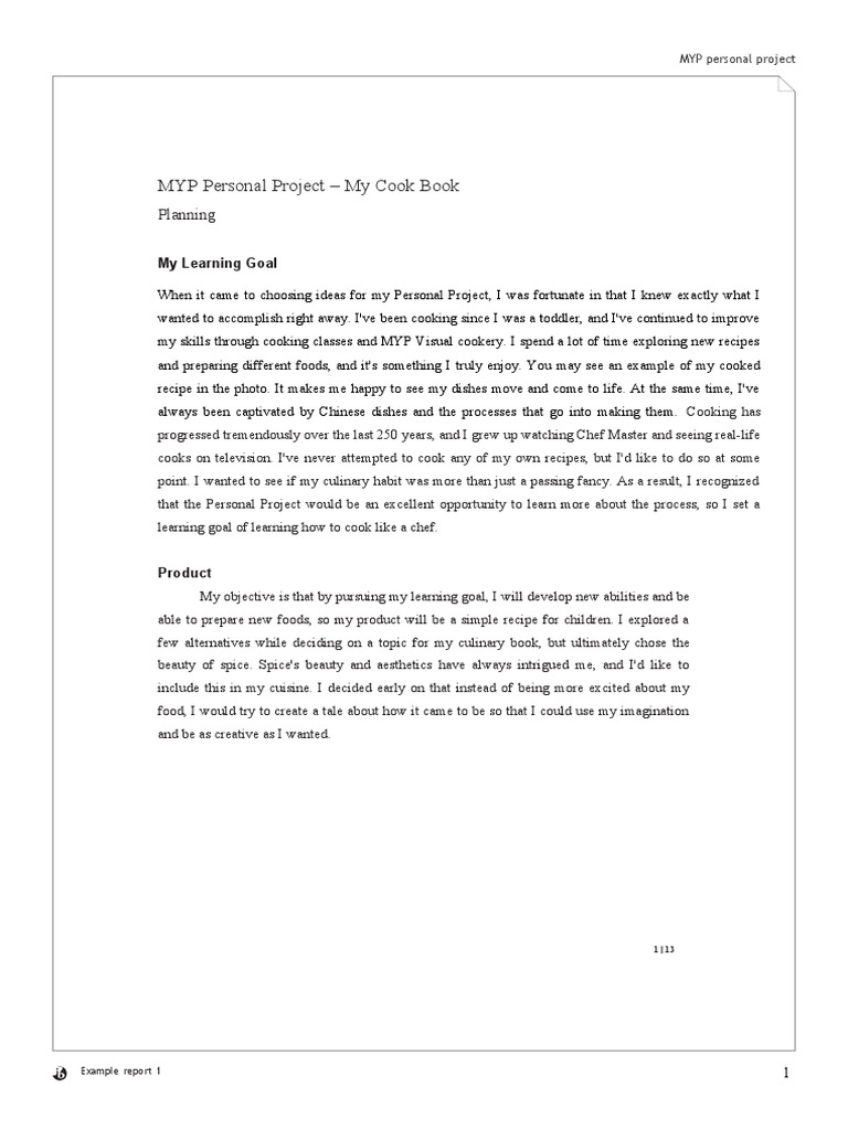 MYP Personal Project - My Cook Book: Planning | PDF | Foods | Cooking