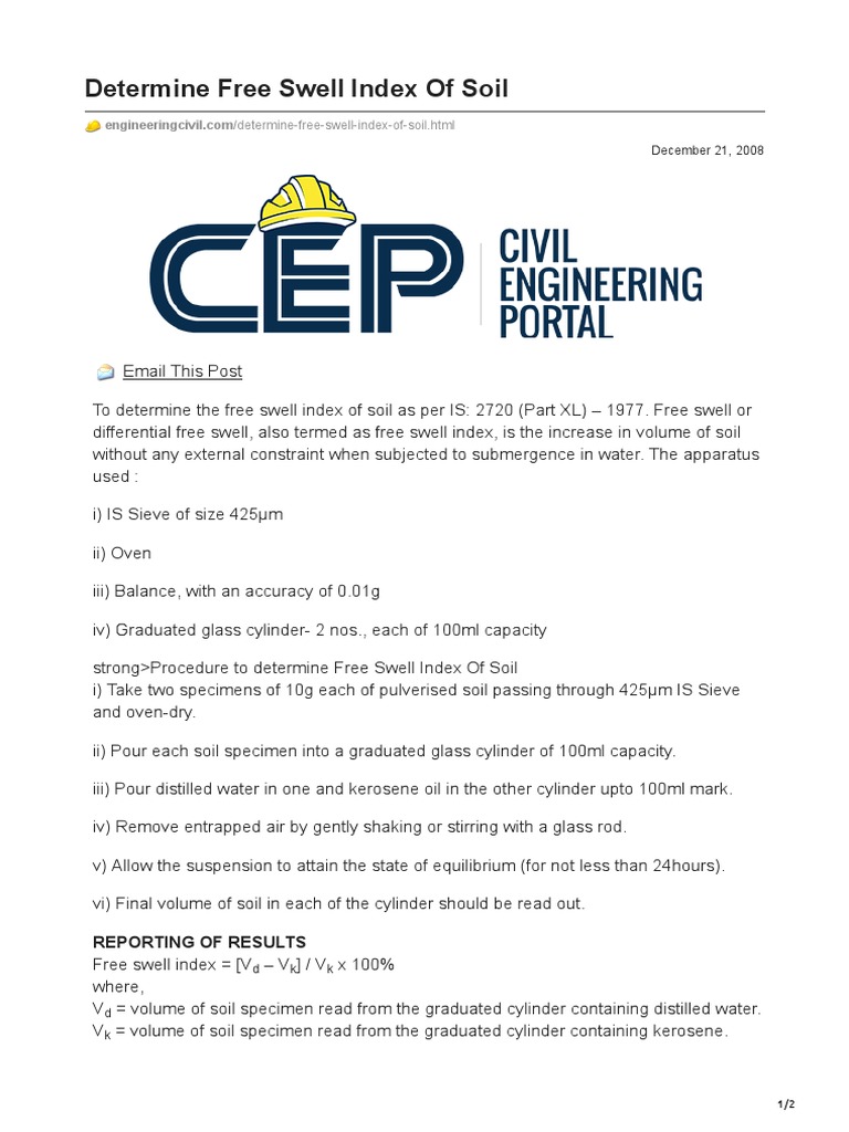 Determine Free Swell Index of Soil | PDF | Chemistry