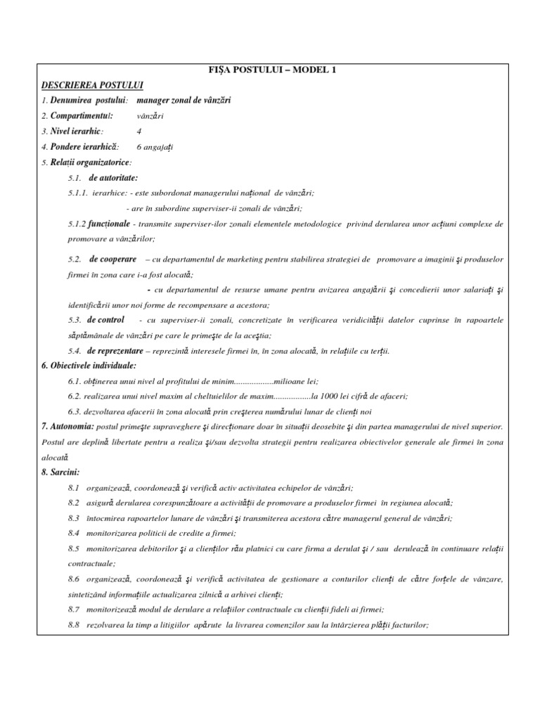 Fisa Postului | PDF