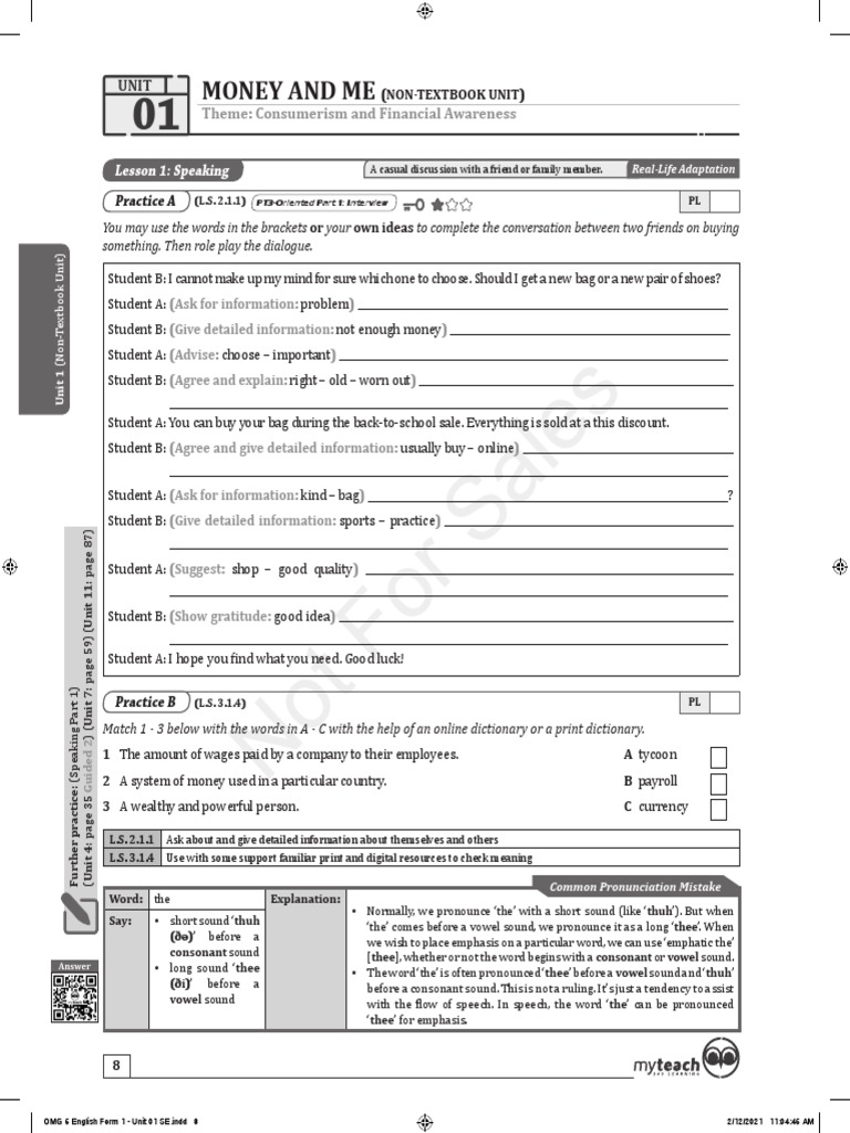 OMG 6 English Form 1 - Unit 01 (Student) | PDF | Question | English ...