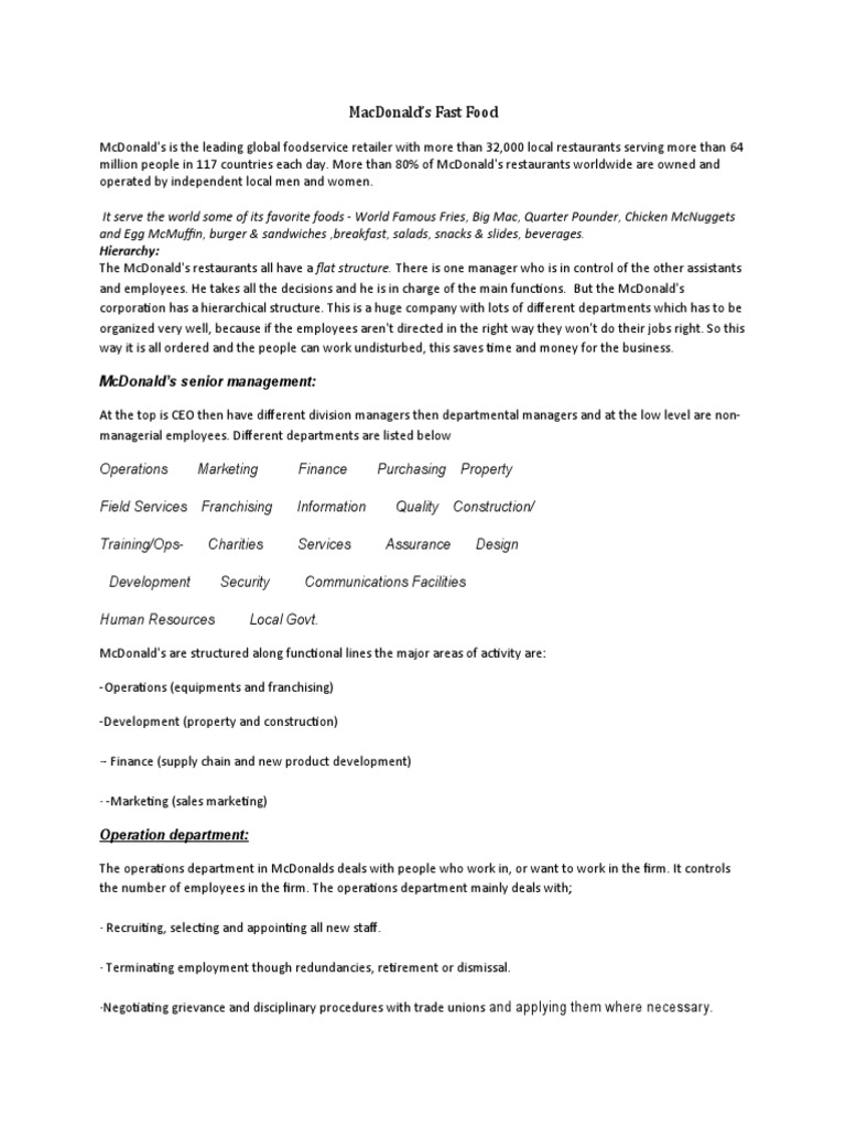 Hierarchy:: Macdonald'S Fast Food | Download Free PDF | Mc Donald's ...