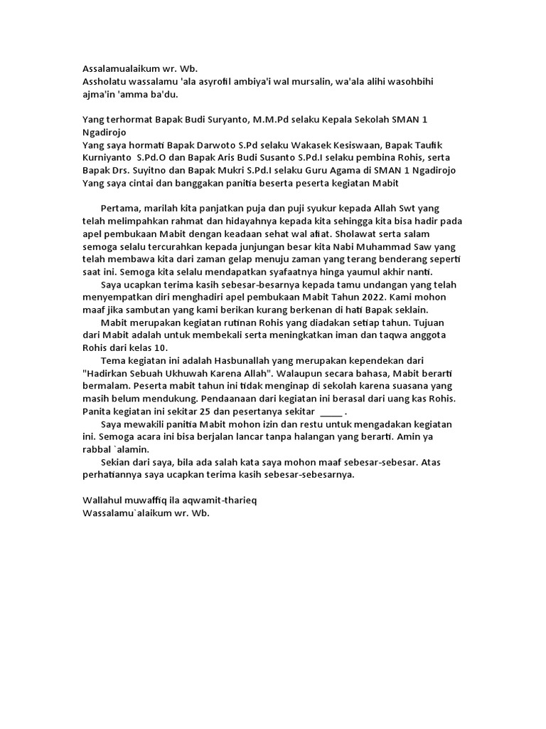 Pembukaan dan Penutupan Mabit | PDF