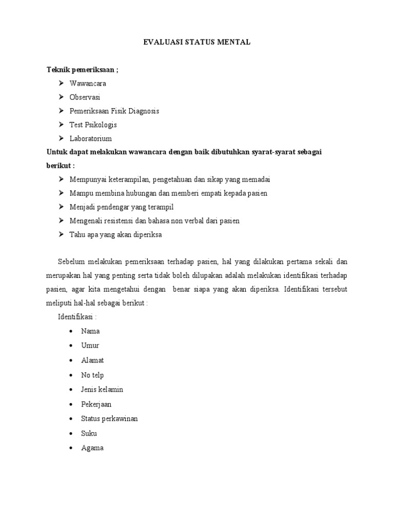 Panduan Evaluasi Status Mental | PDF | Pengembangan Diri