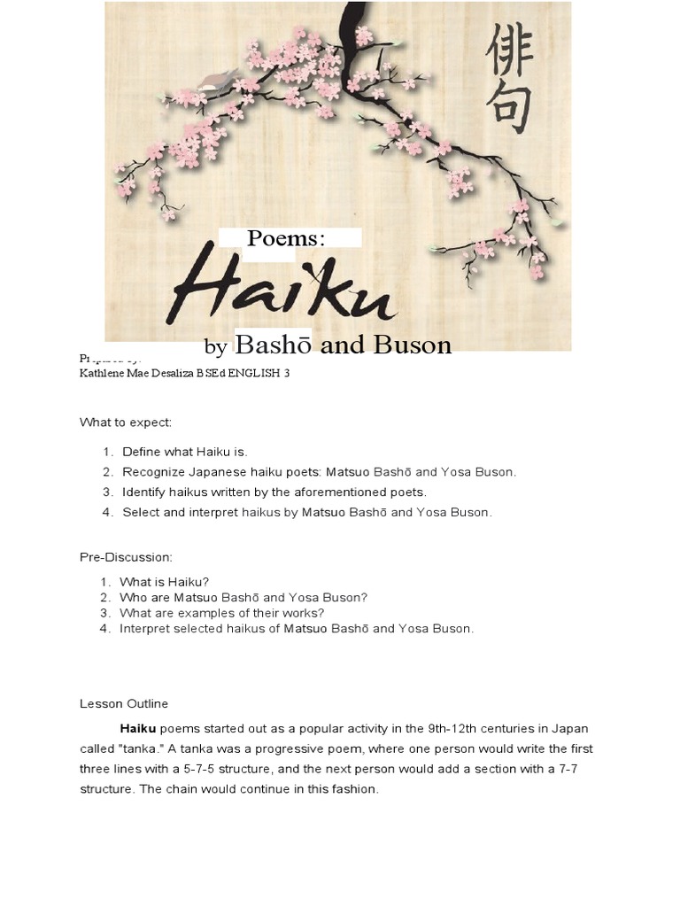 HAIKU BASHO AND BUSON - Desaliza | PDF | Haiku | Japanese Poetry