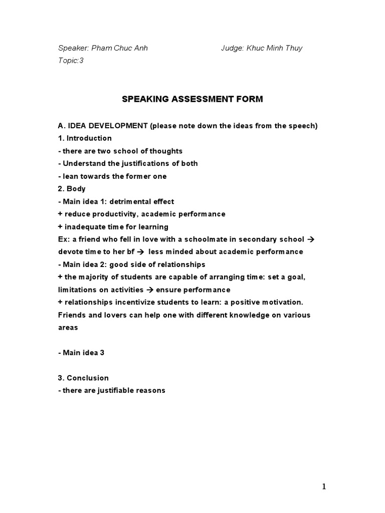 Speaking Assessment Form 1 | PDF | Thought | Learning