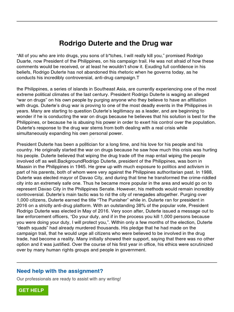 Rodrigo Duterte and The Drug War: Need Help With The Assignment? | PDF ...