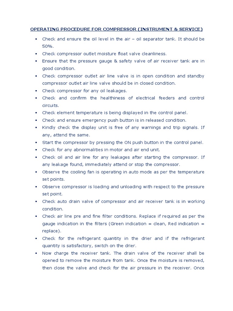 SOP For Compressor (Instrumentation & Service) | PDF | Finance & Money ...
