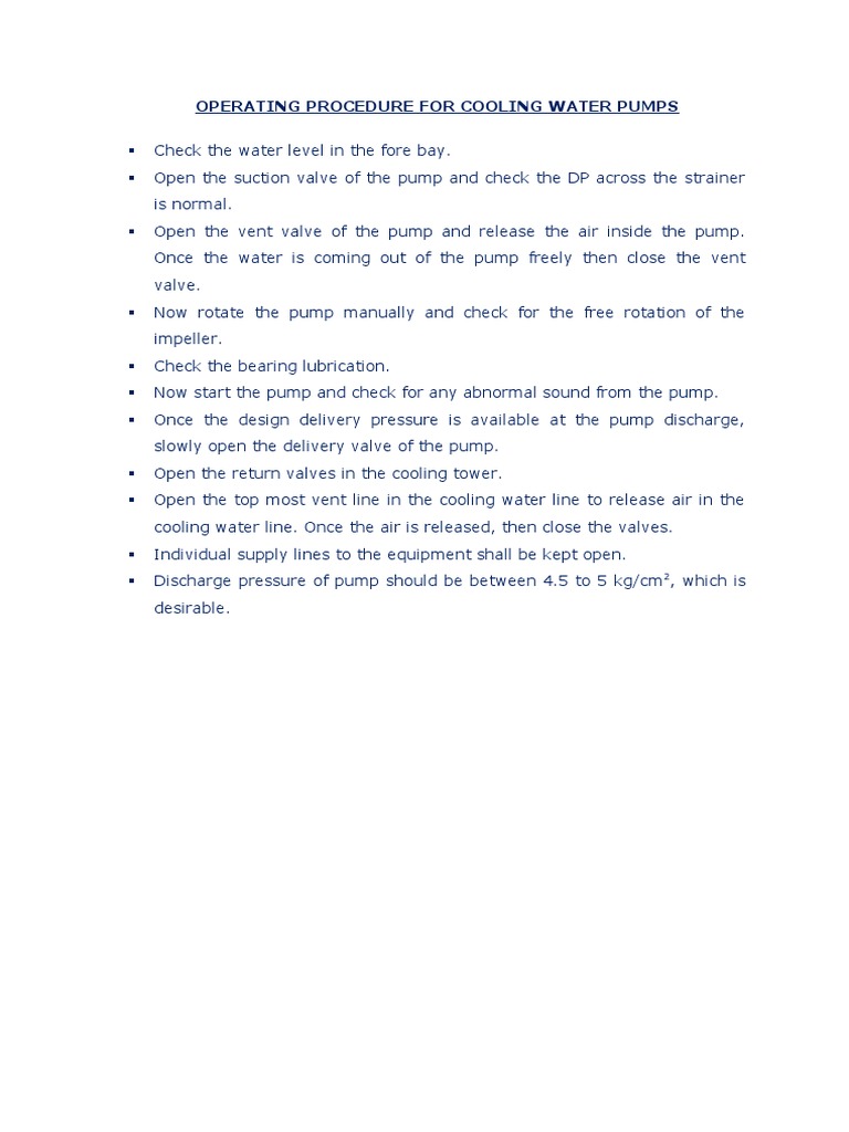 SOP For Cooling Water Pump | PDF | Cooking, Food & Wine