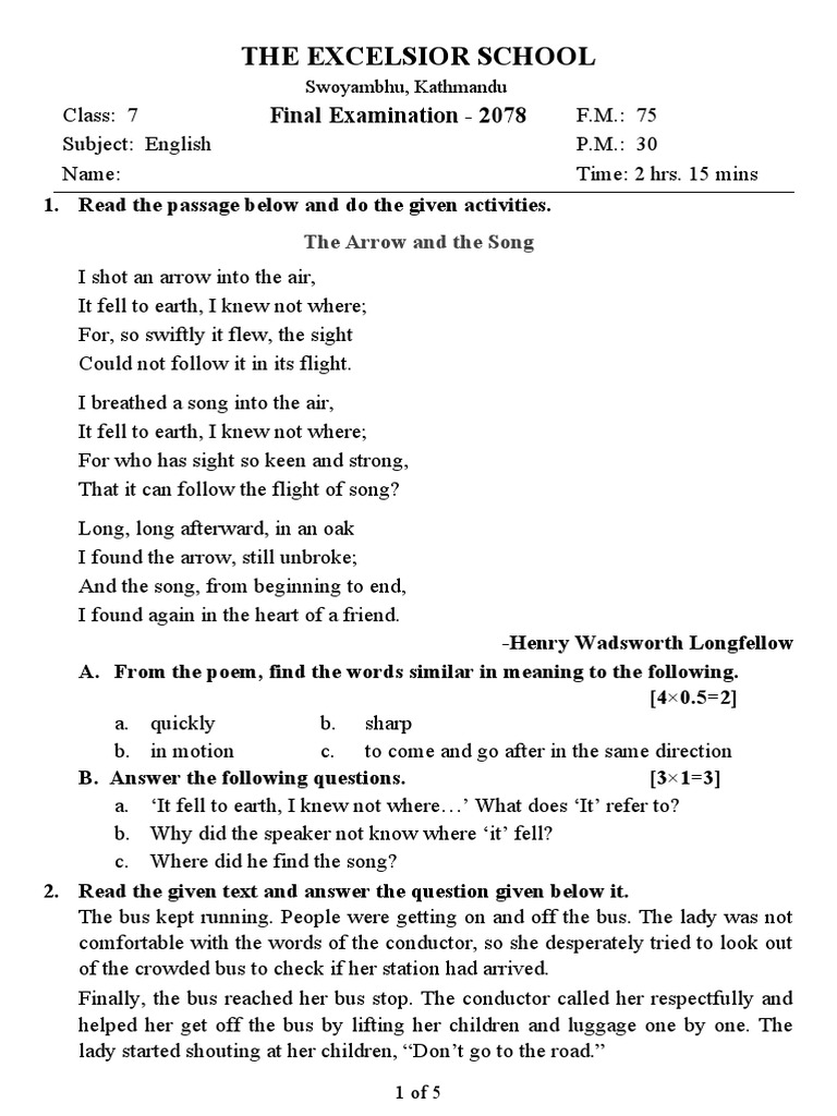 Grade 7 3rd Term English Question 2078 | PDF | Respiratory Diseases ...