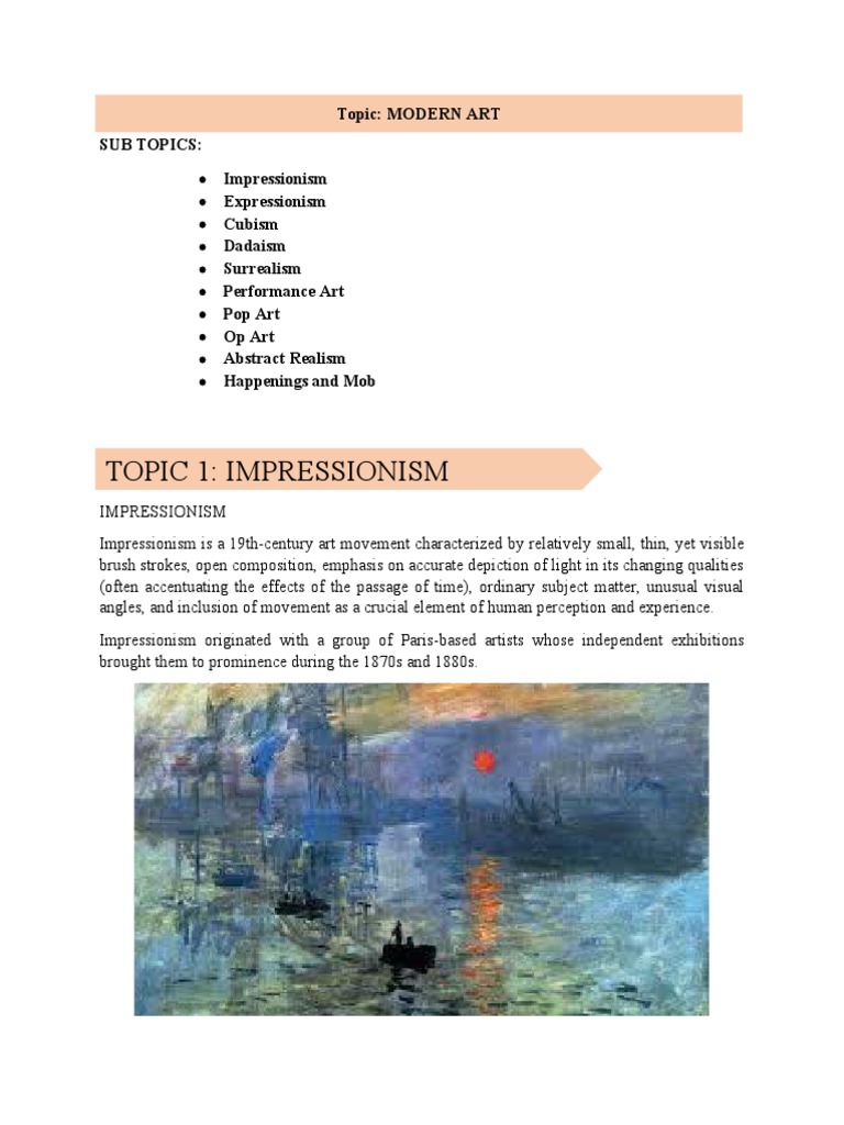 Topic 1: Impressionism: Sub Topics: Topic: Modern Art | PDF ...