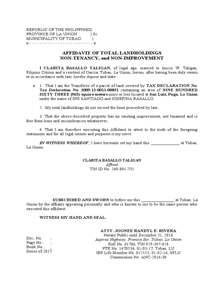 Affidavit of Total Land Holdings - Clarita Basallo | PDF | Law