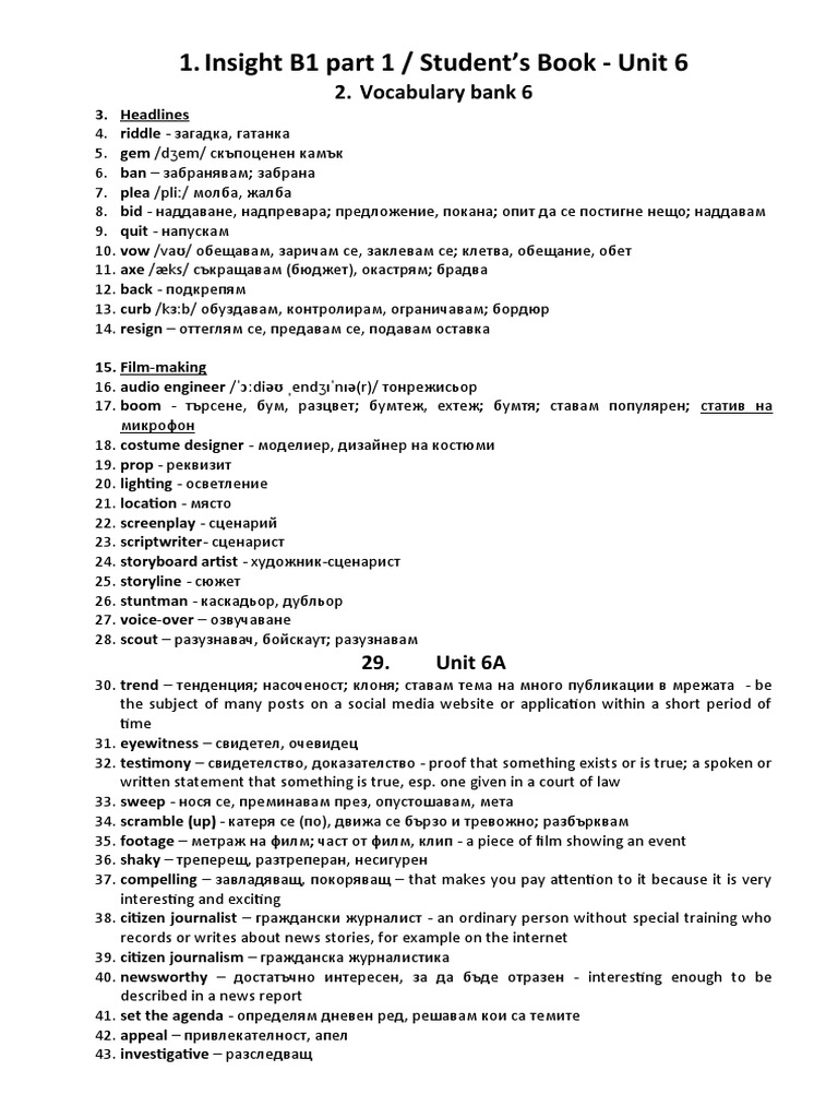 Vocabulary - Unit 6 | PDF