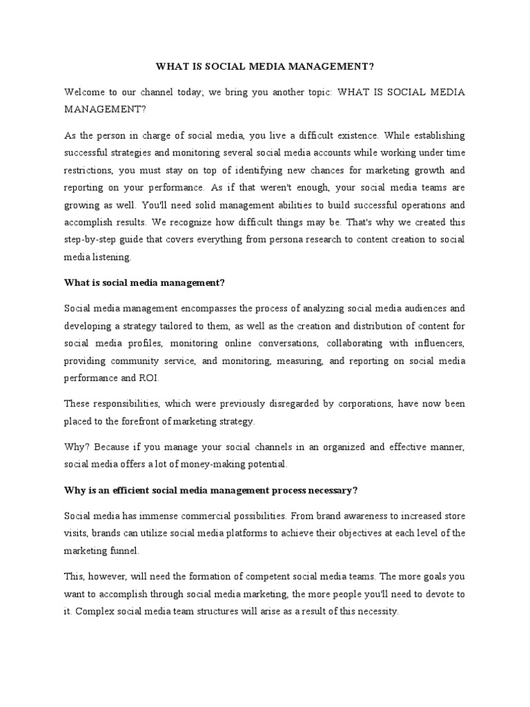What Is Social Media Management | PDF | Popular Culture & Media Studies ...