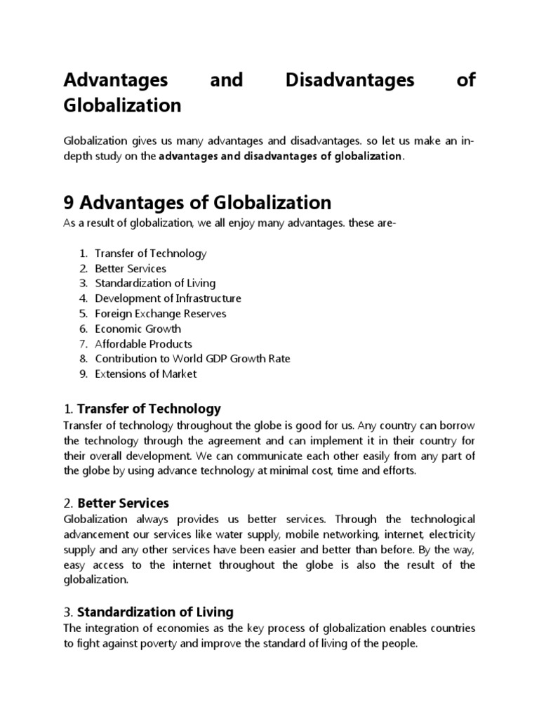 Advantages and Disadvantages of Globalization | PDF | Globalization | Balance Of Trade