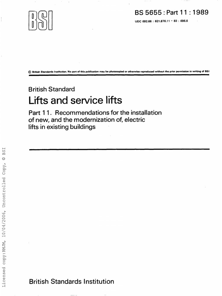 BS 5655-11 - Lifts and Service Lifts | PDF | Elevator | Safety