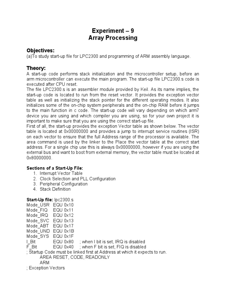 Experiment - 9 Array Processing: Objectives: Theory | PDF | Arm Architecture | Assembly Language