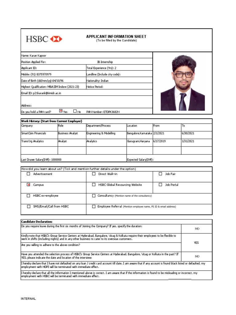 Applicant Information Sheet: (To Be Filled by The Candidate) | PDF ...