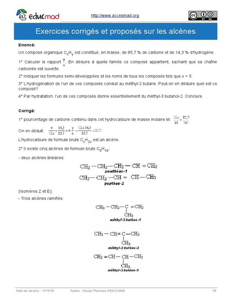 Exercices Corriges Avec Les Alcenes | PDF | Alcène | Alcane