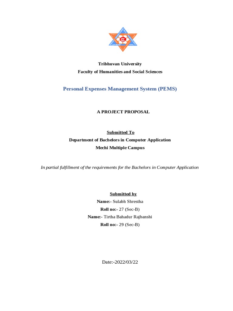 Personal Expenses Management System (PEMS) Project Proposal | PDF ...